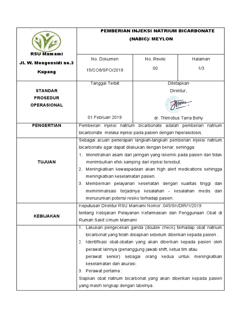 Prosedur Injeksi Meylon di RSU Mamami | PDF | Sains & Matematika