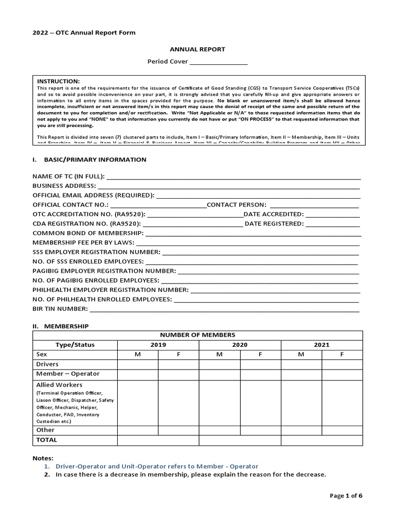 2022 - OTC Annual Report Form Annual Report: Instruction | PDF | Dividend | Economies