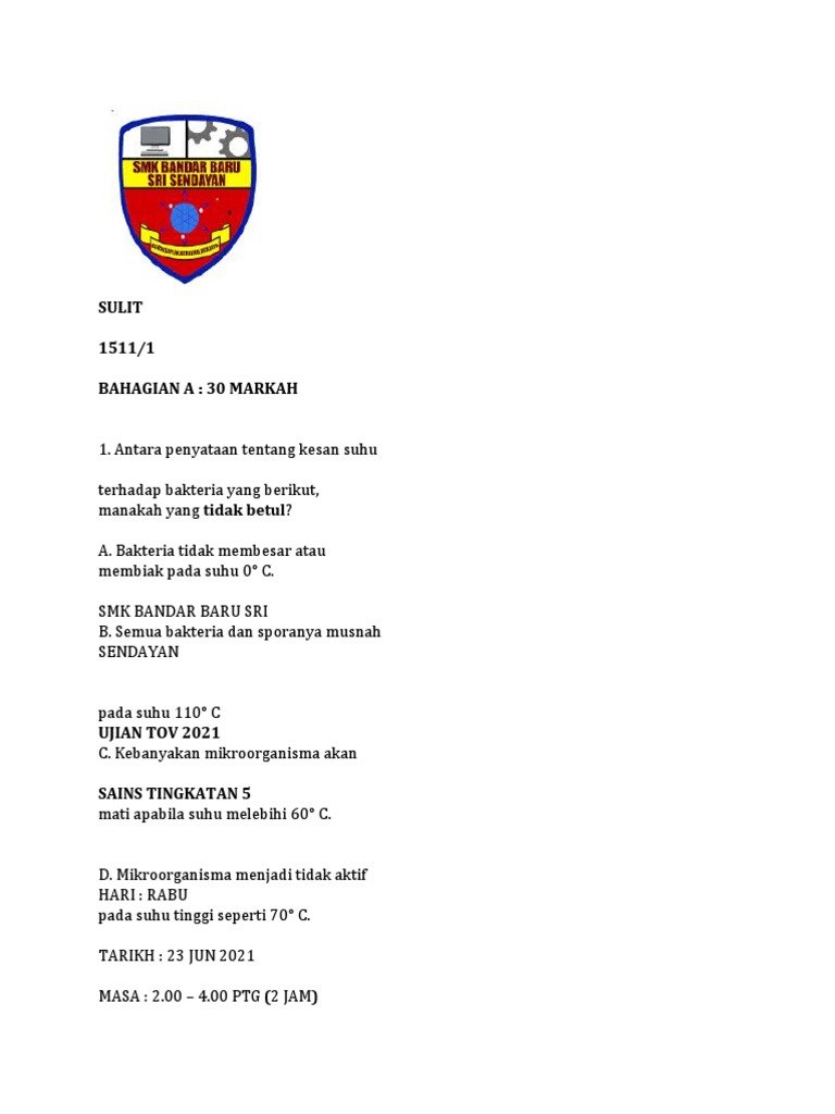 Ujian TOV SAINS TING 5 2021 | PDF