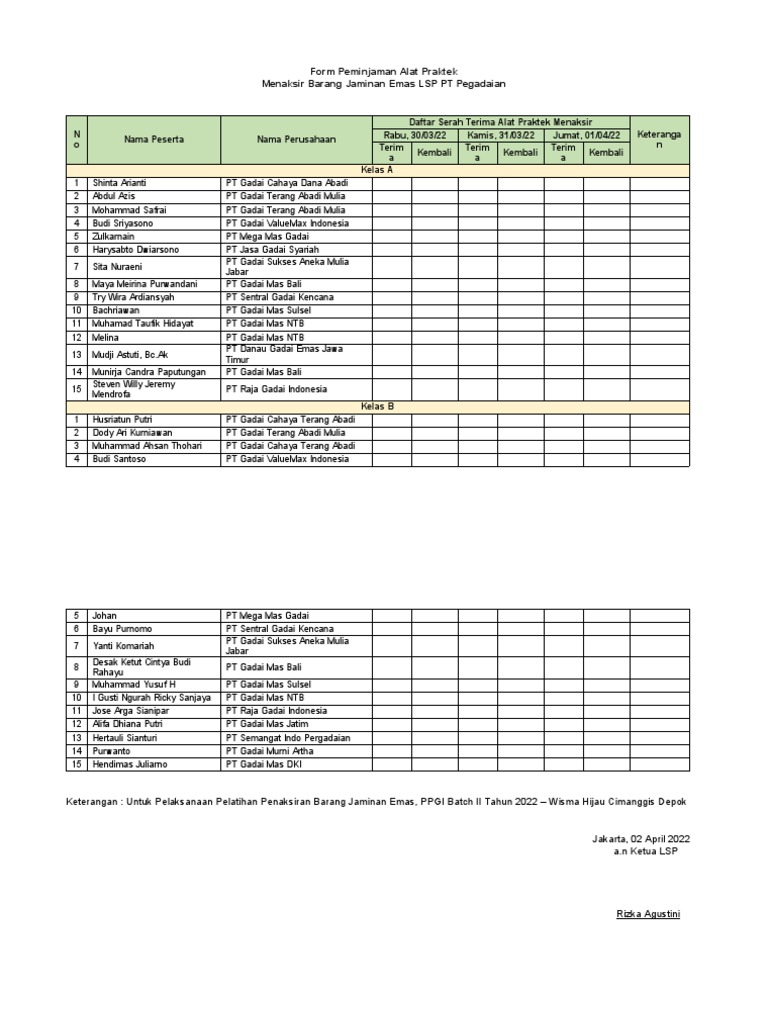Form Peminjaman Alat Praktek | PDF