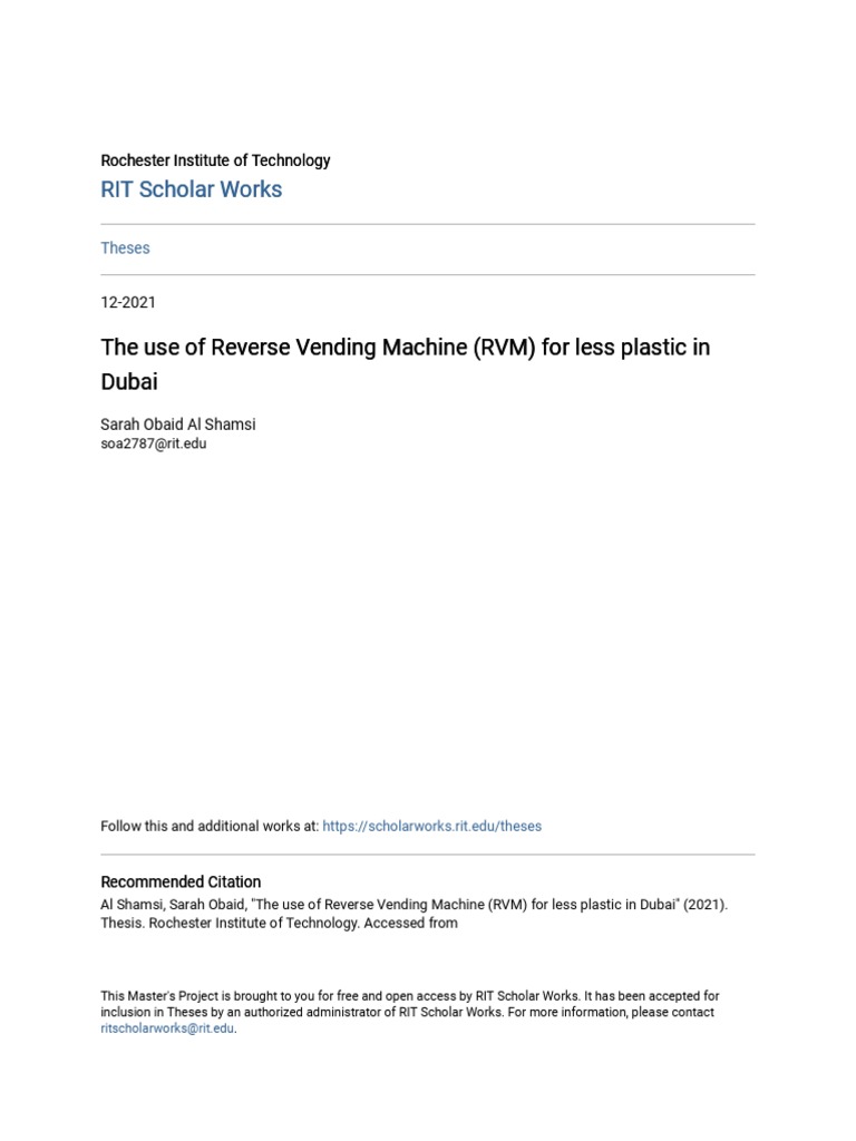 The Use of Reverse Vending Machine (RVM) | PDF | Waste Management ...