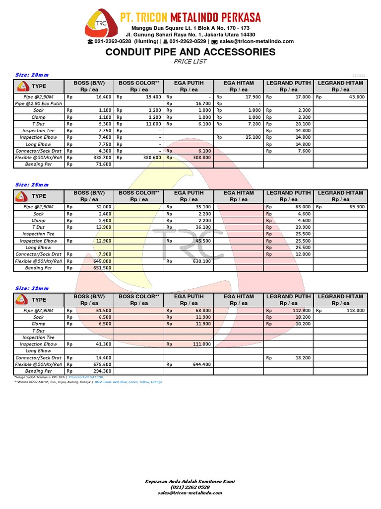 Conduit Pipe and Accessories: Price List | PDF