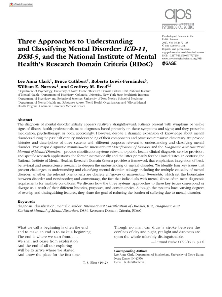 Three Approaches To Understanding and Classifying Mental Disorder: Icd-11, Health'S Research ...