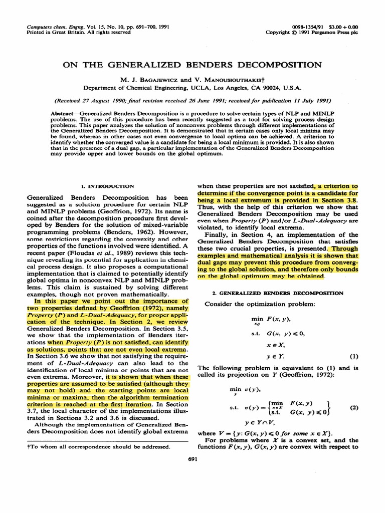 (Bagajewicz) On The Generalized Benders Decomposition | PDF | Mathematical Optimization | Maxima ...
