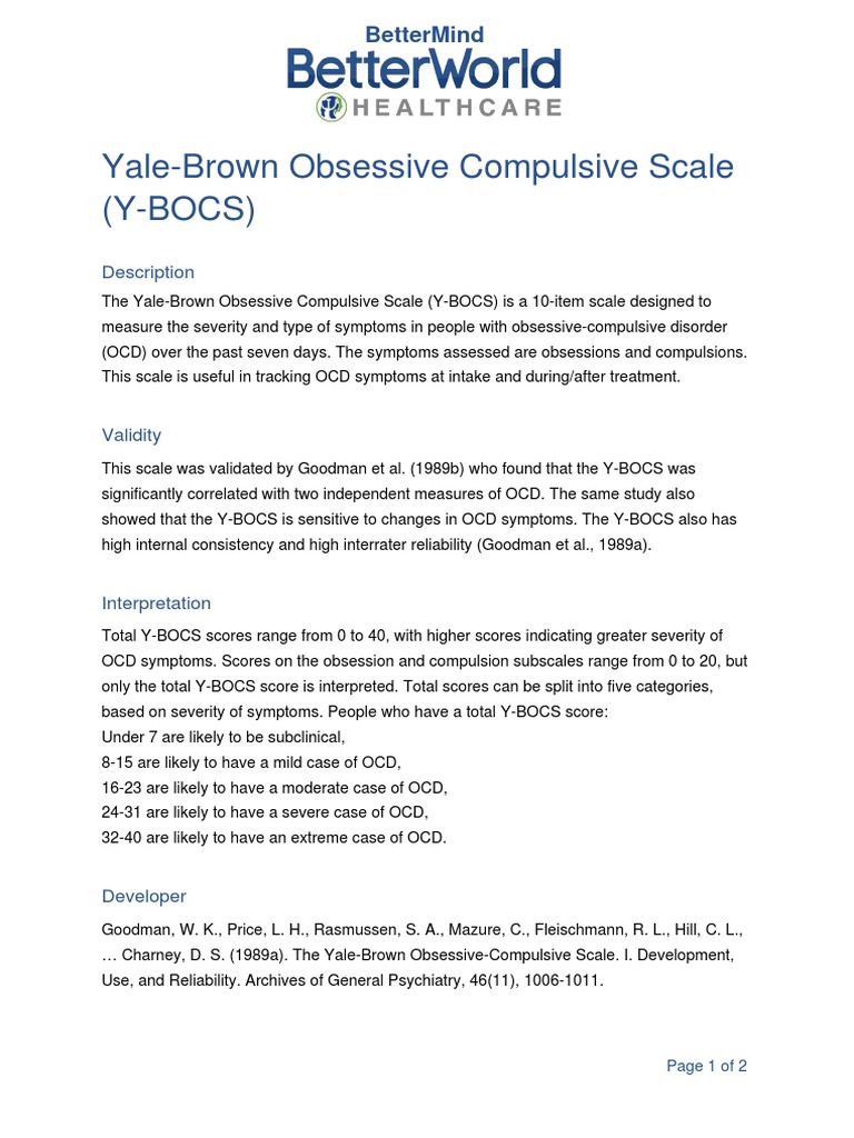 Y Bocs Information Sample | PDF | Obsessive–Compulsive Disorder ...