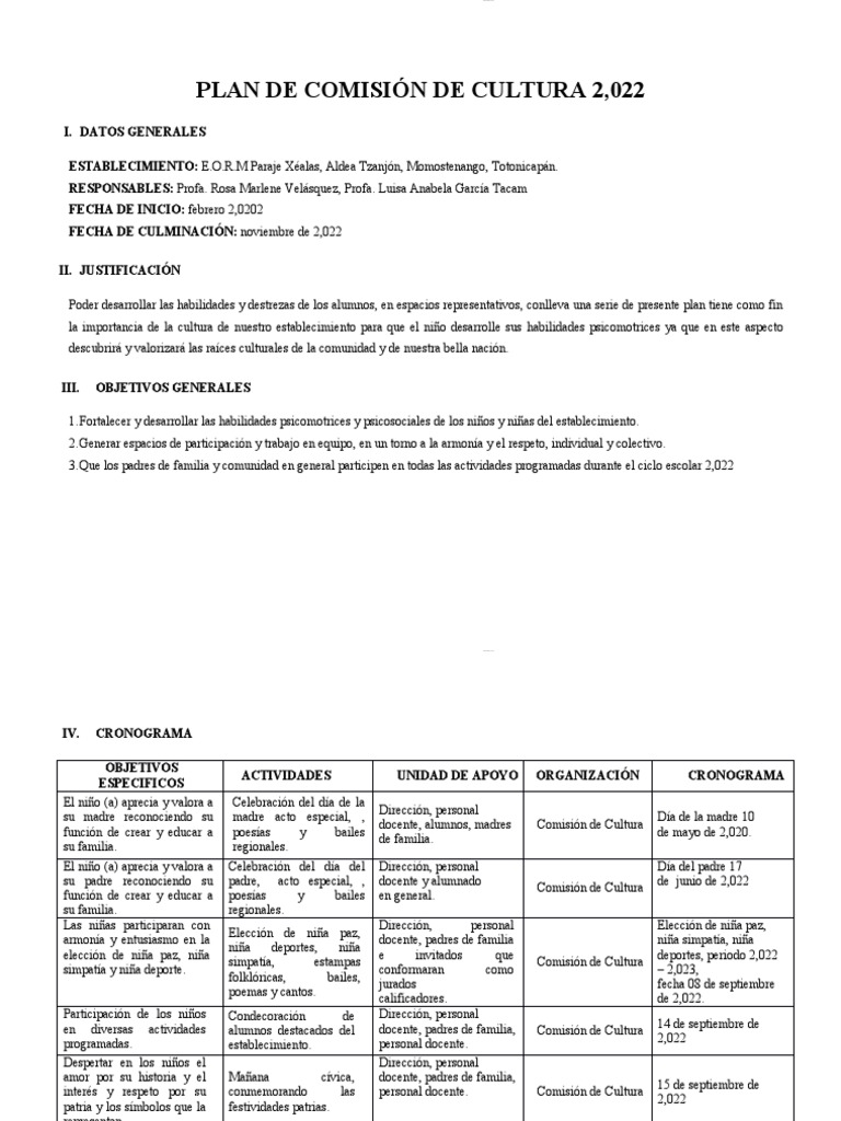 Plan de Comisión de Cultura 2 | PDF