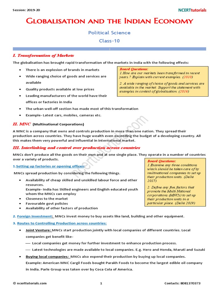 Globalisation-and-the-Indian-Economy | PDF | Globalization | Multinational Corporation