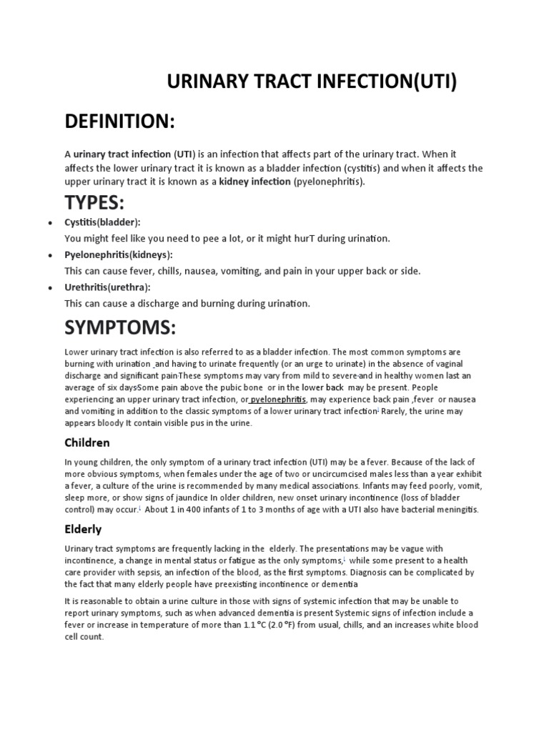 Urinary Tract Infection (Uti) Definition:: Types | PDF | Urinary Tract ...