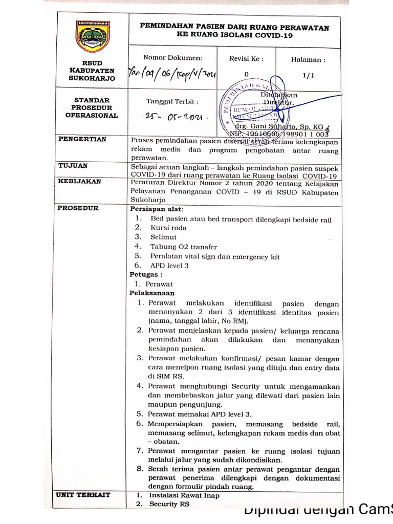 Spo Pemindahan Pasien Dari Ruang Perawatan Ke Ruang Isolasi Covid | PDF