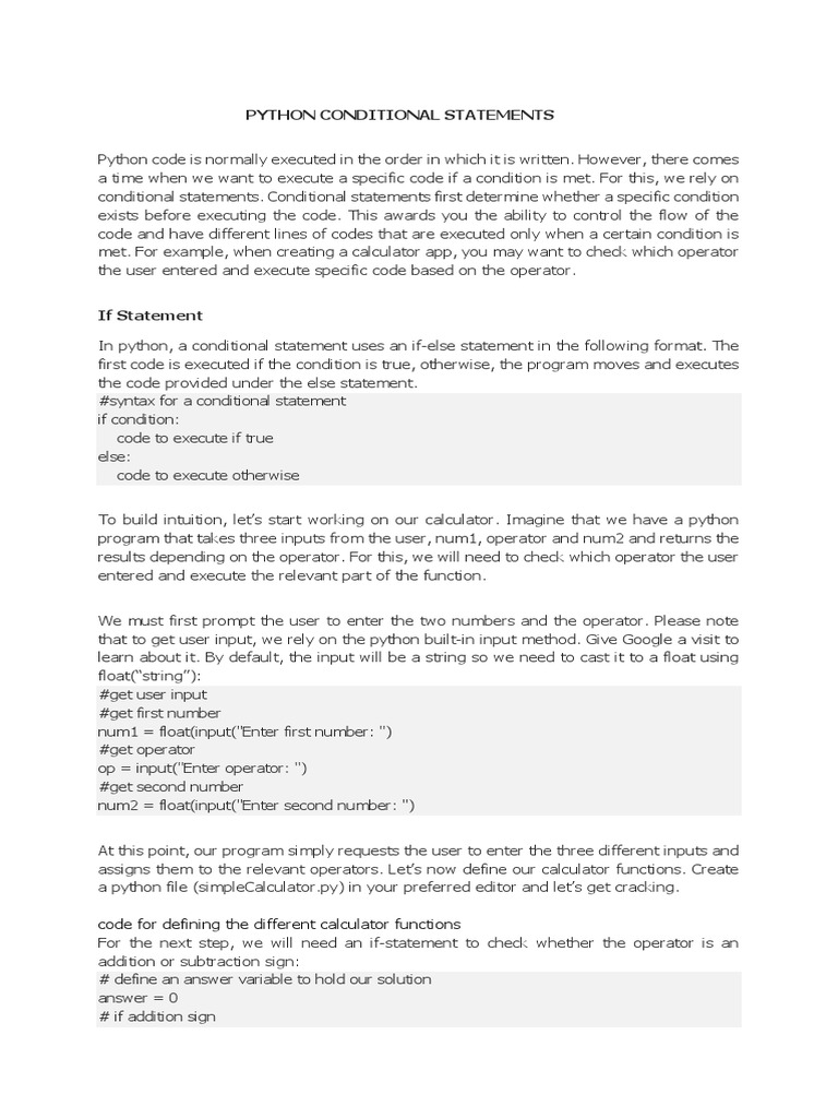Python Conditional Statements Pdf Control Flow Software Development