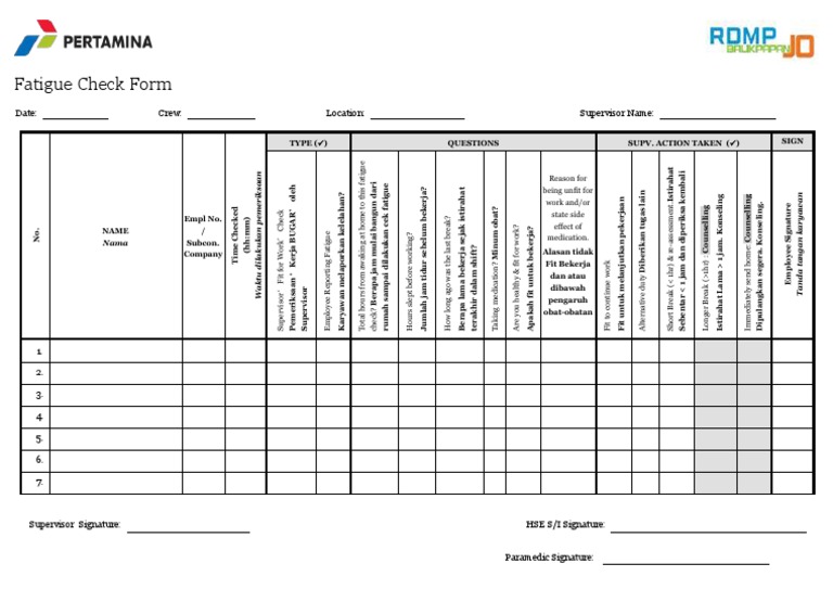 Fatique Check Form2 | PDF