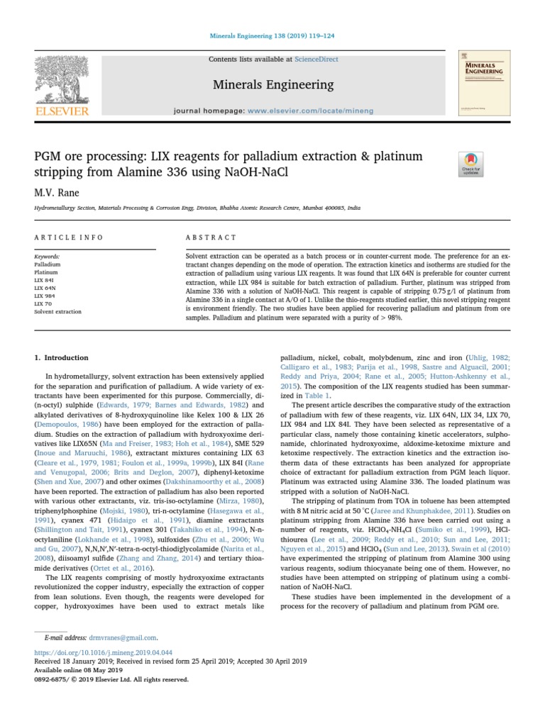 PGM Ore Processing Using NaOH-NaCl and Solvent Extraction | PDF | Ph ...
