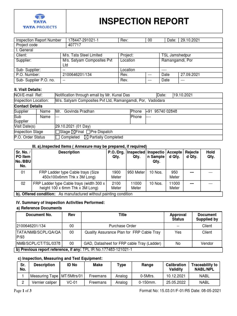 Inspection Report | PDF | Quality Assurance | Hardness