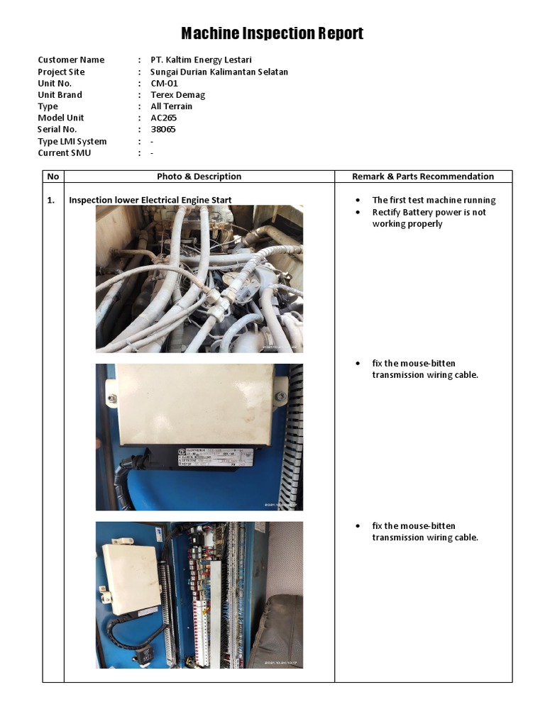 Inspection Report Demag AC265 CM01 | PDF | Pump | Vehicle Technology