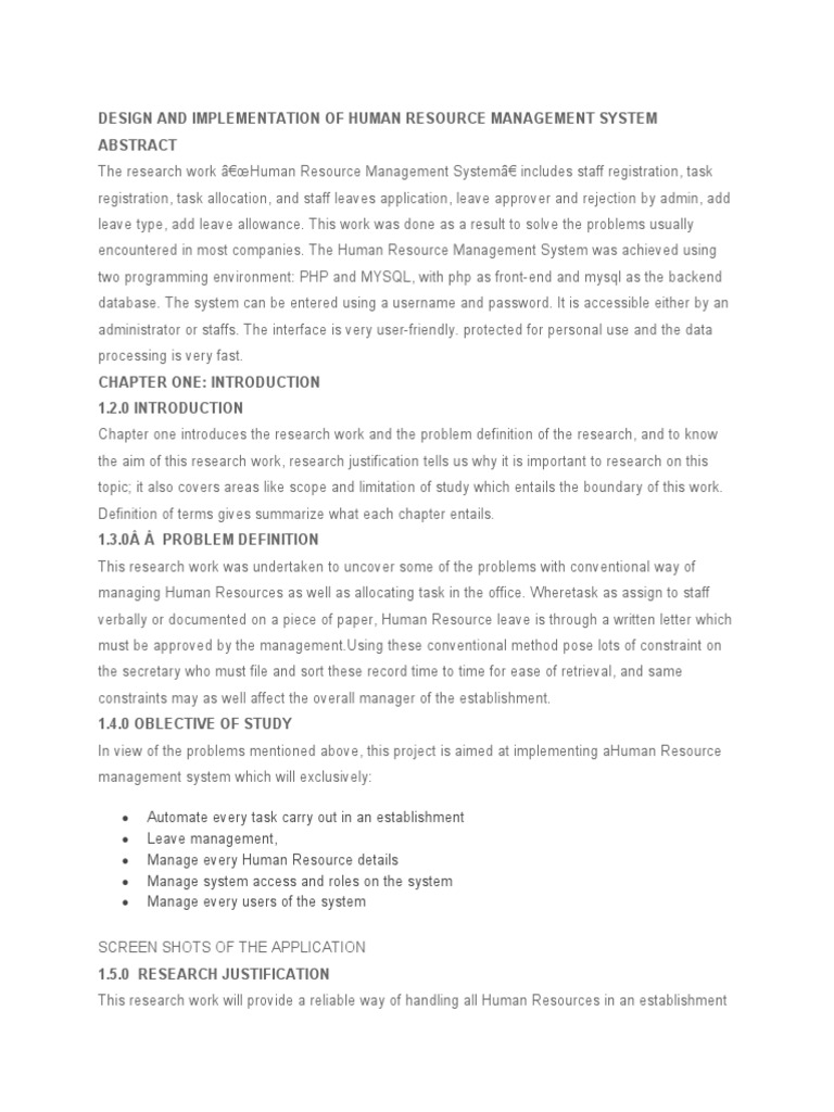 Design and Implementation of Human Resource Management | PDF | Php | Html
