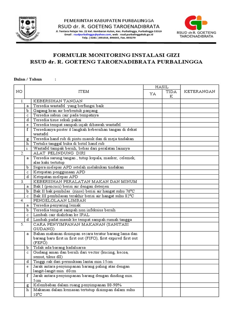 FORM. Monitoring Instalasi GIZI | PDF