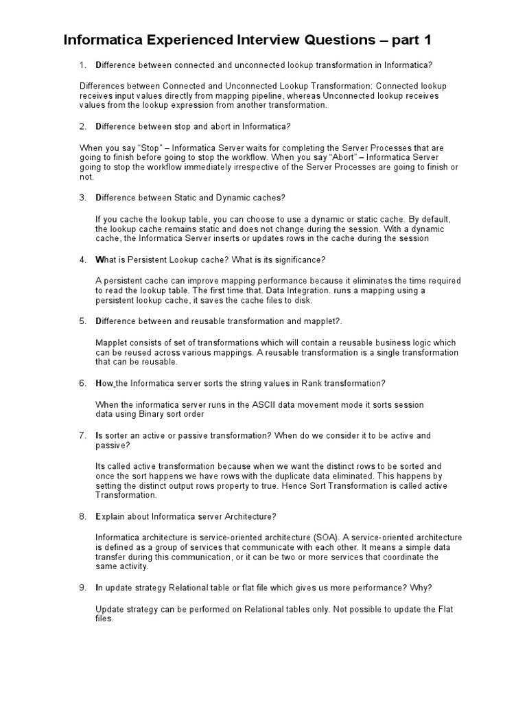Informatica Experienced Interview Questions - Part 1 | PDF | Databases | Cache (Computing)