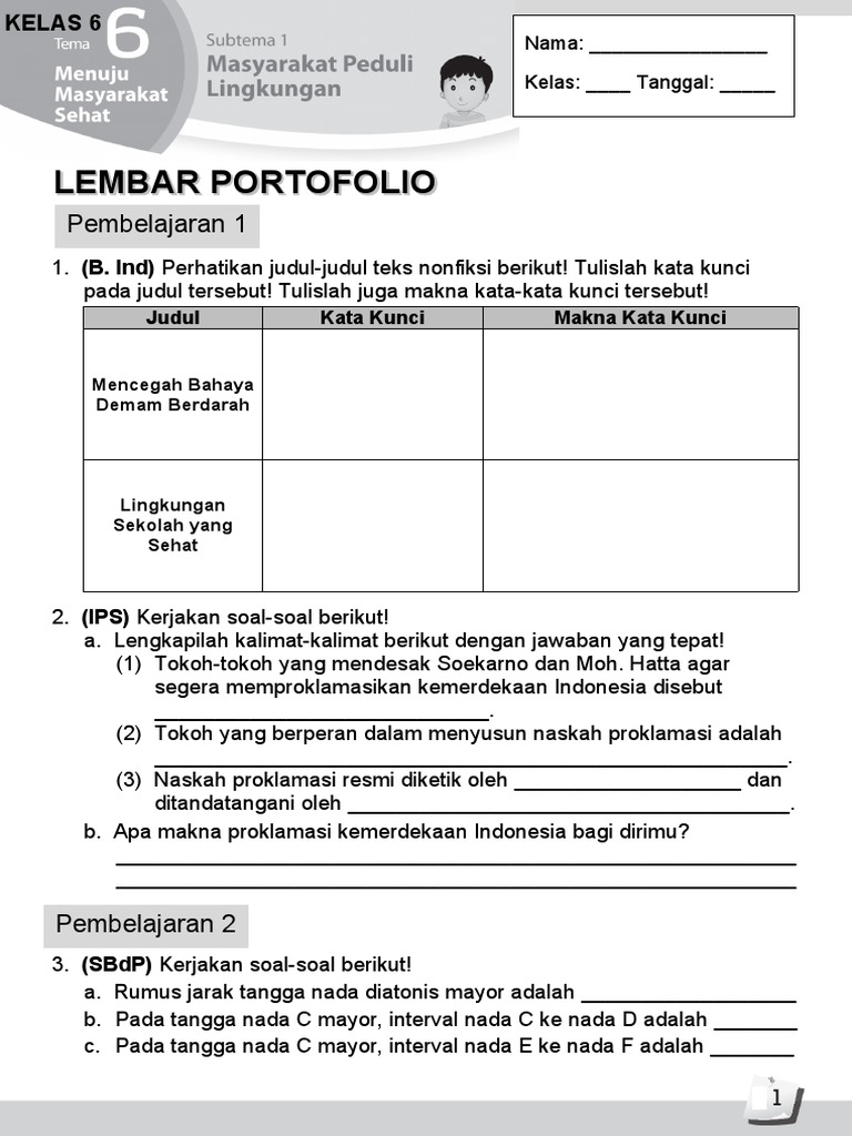 LEMBAR PORTOFOLIO BUPENA 6C Tema 6 Sub 1 | PDF