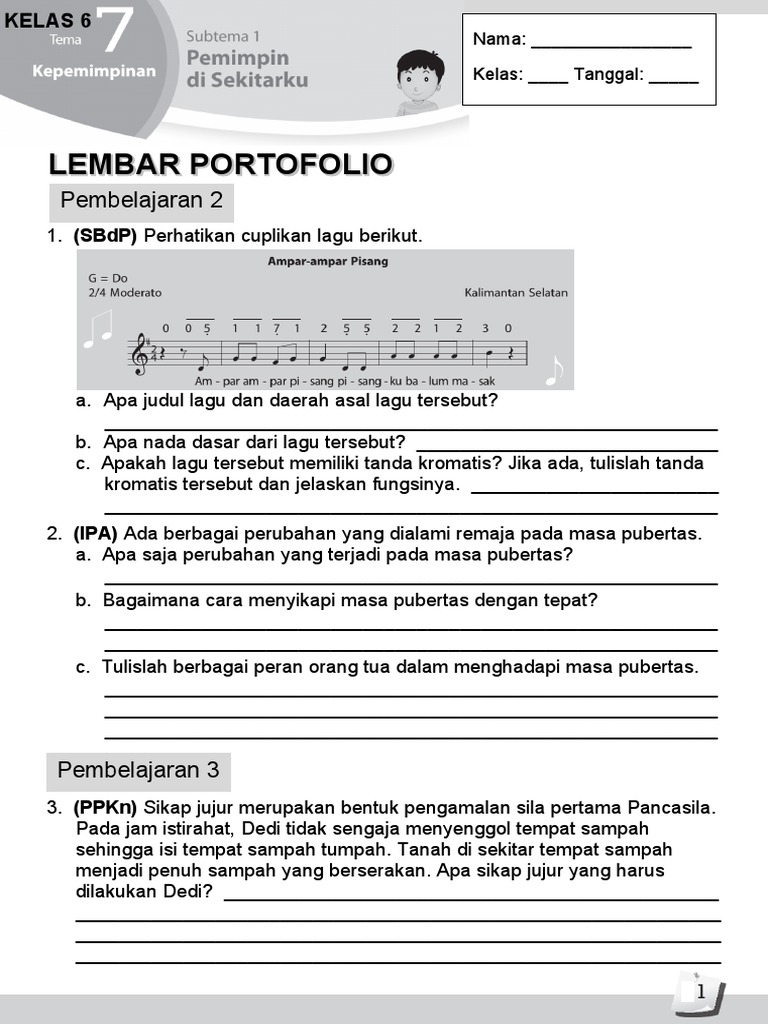 LEMBAR PORTOFOLIO BUPENA 6C Tema 7 Sub 1 | PDF