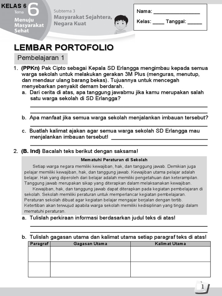 LEMBAR PORTOFOLIO BUPENA 6C Tema 6 Sub 3 | PDF