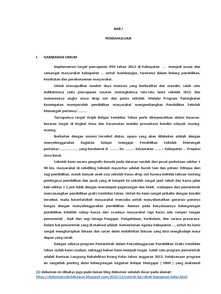 Contoh LPJ Rehab Bangunan Kelas (Laporan Pertanggungjawaban) | PDF