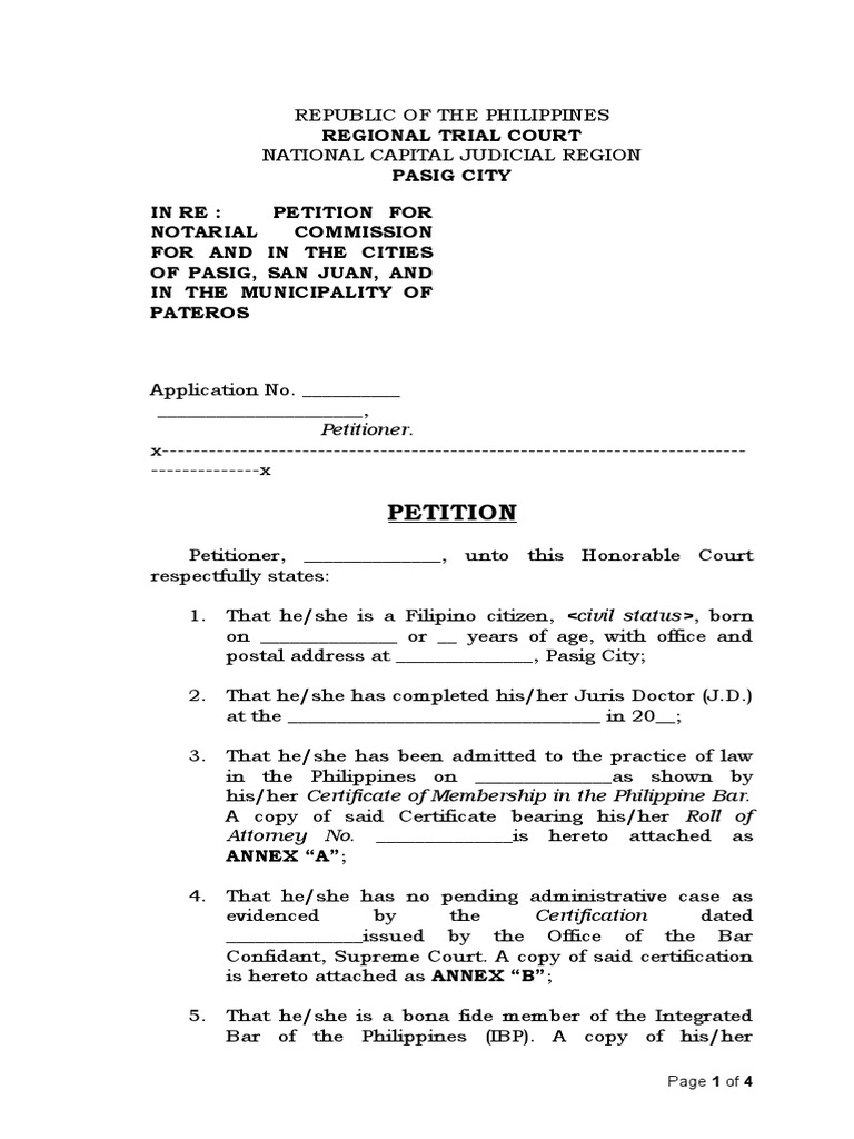 Sample Template Petition-for-Notarial-Commission and Formal Offer of ...