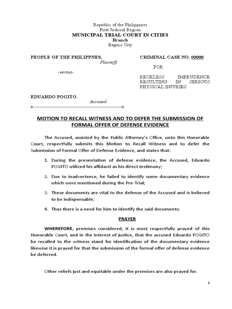 Motion To Recall Witness | PDF | Witness | Government