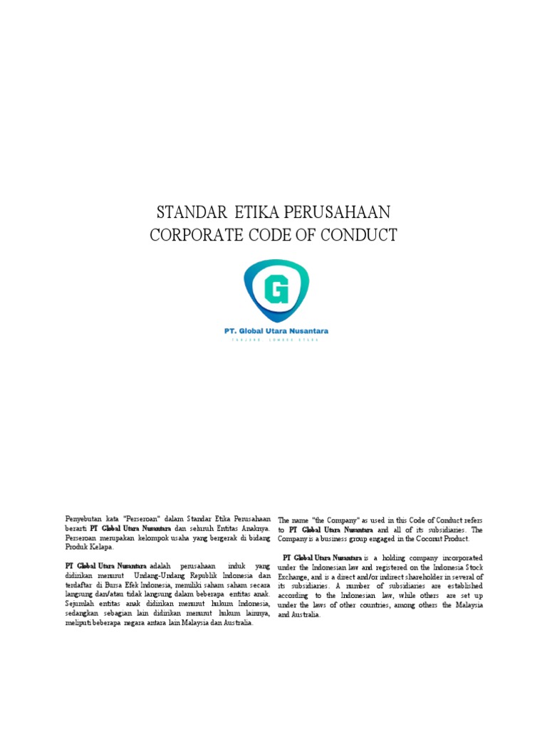 Standar Etika Perusahaan (Corporate Code of Conduct) PT. GUN | PDF