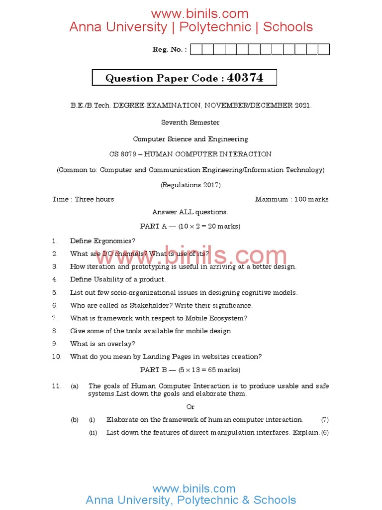 Question Paper Code:: Anna University, Polytechnic & Schools | PDF ...