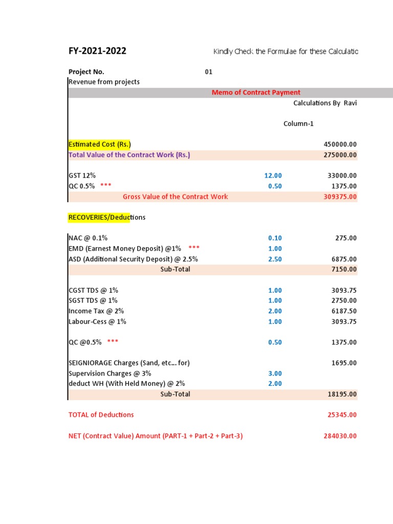 Final Bill Sample-Calculation | PDF | Revenue | Tax Deduction