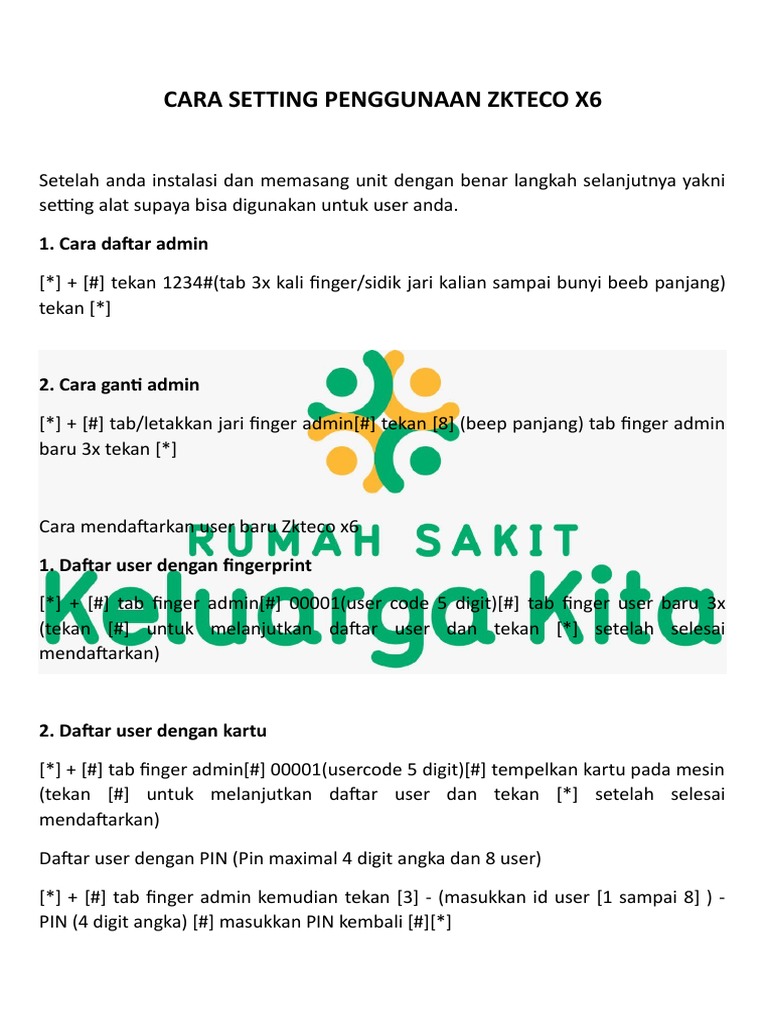Cara Setting Penggunaan Zkteco x6 | PDF | Komputer