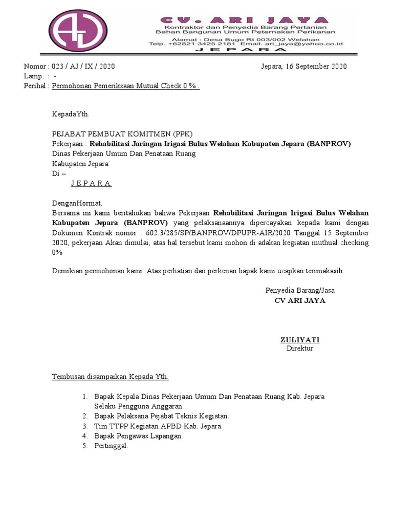 Surat Permohonan Pemeriksaan MC 0% & 100% | PDF