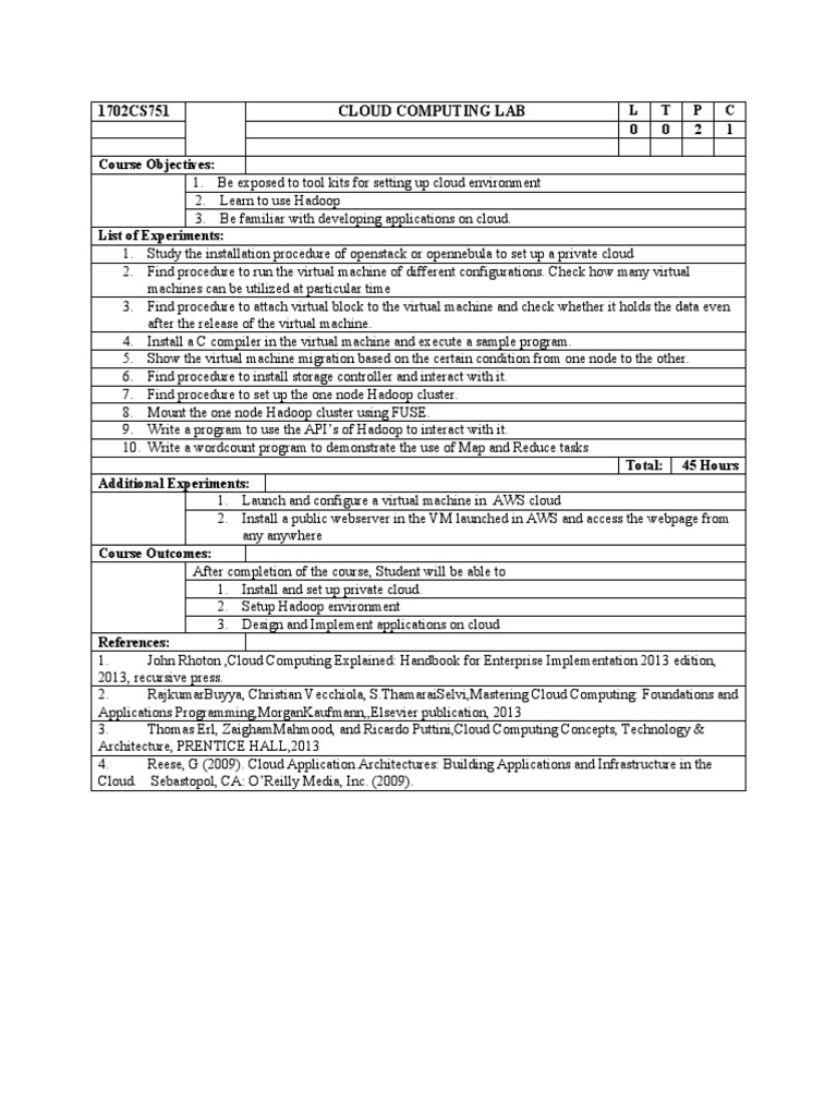 1702cs751 Cloud Computing Lab Syllabus | PDF | Cloud Computing | Apache ... 1702cs751 Cloud Computing Lab Syllabus | PDF | Cloud Computing | Apache ...