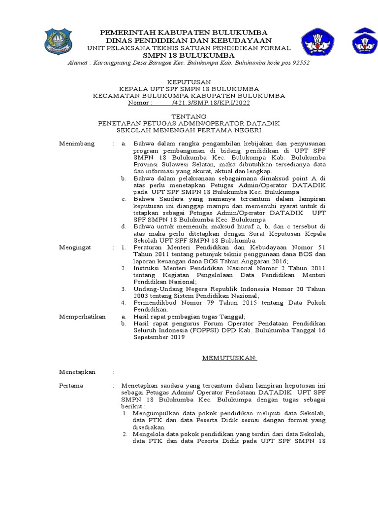 SK Ops Dapodik | PDF