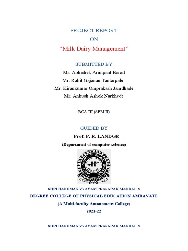 "Milk Dairy Management": Project Report ON | PDF | My Sql | Databases