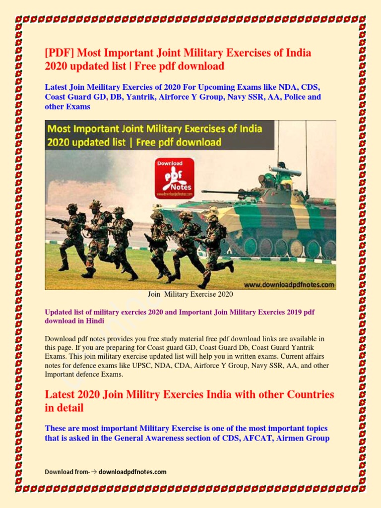 (PDF) Most Important Joint Military Exercises of India 2020 Updated ...