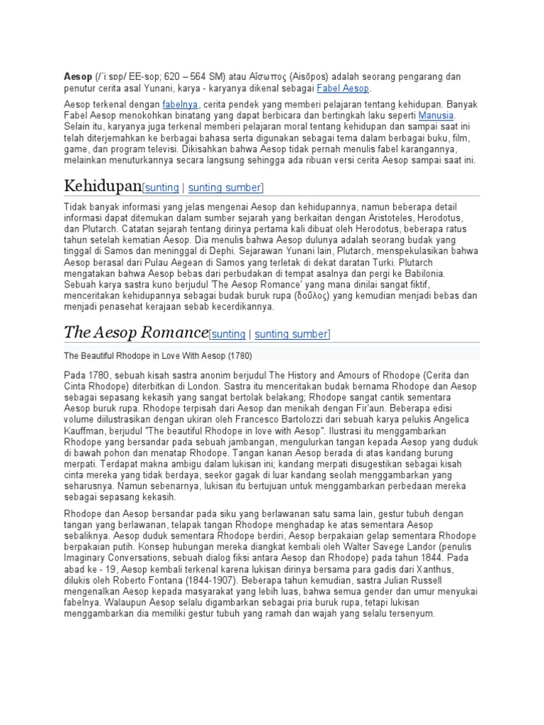 Biografi Singkat Aesop Sang Pengarang Fabel Terkenal | PDF