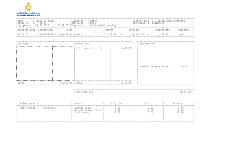 AJMN QR Salary Slip April 2022 | PDF | Doha | Qatar