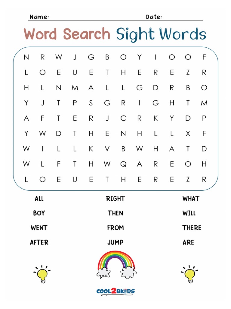 Word Search 1st Grade Sight Words | PDF