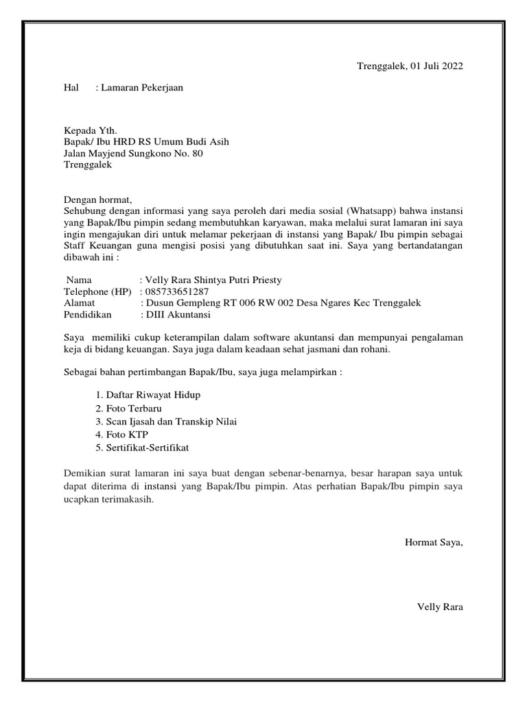 Lamaran RSU Budi Asih | PDF