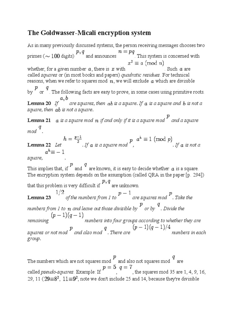 The Goldwasser-Micali Encryption System | Download Free PDF ...