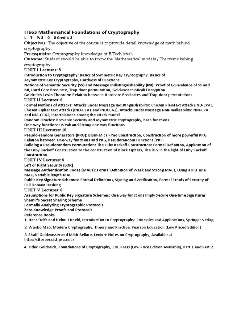 IT663 Mathematical Foundations of Cryptography | PDF | Cryptography ...