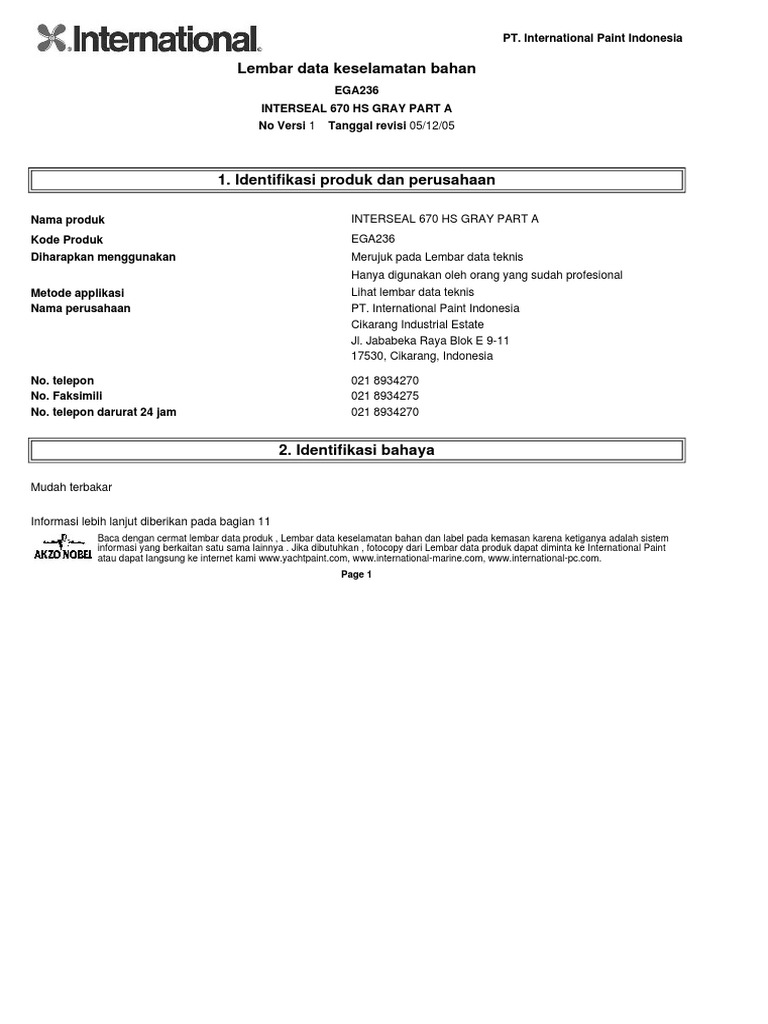 MSDS EGA236 - Idn-Loc - IND - Interseal.Gray Part A | PDF