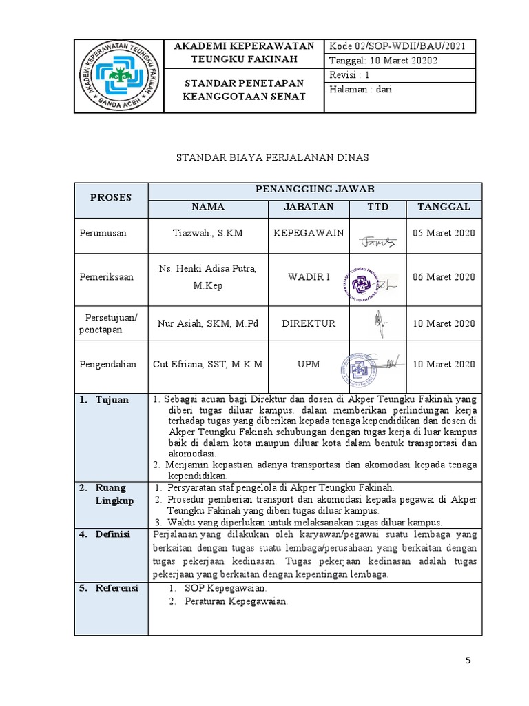 02.sop Perjalanan Dinas | PDF