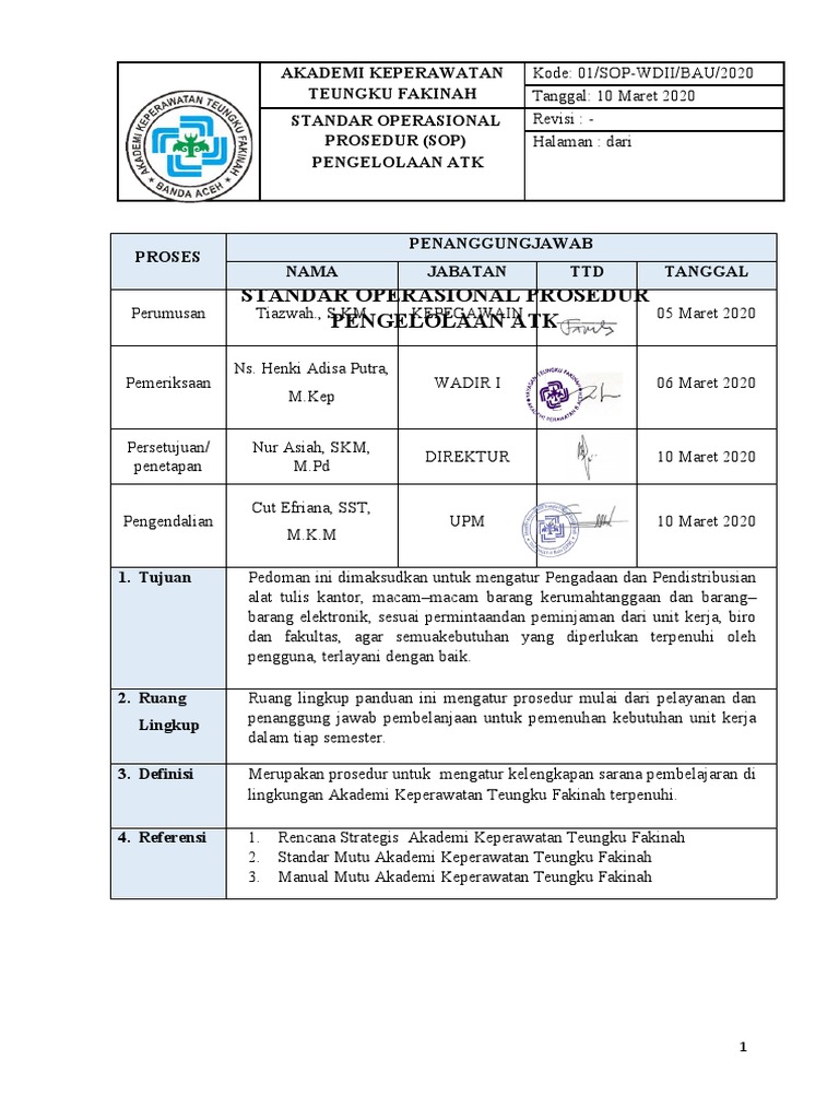 01.sop Pengelolaan Atk | PDF