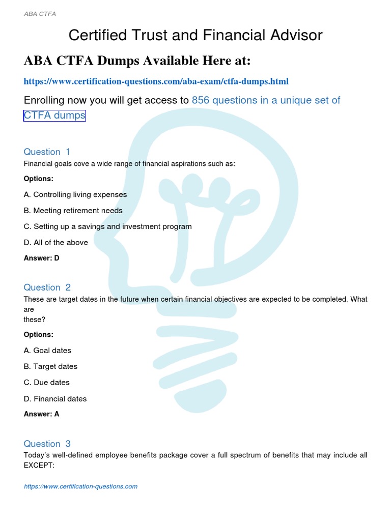 Certified Trust and Financial Advisor: ABA CTFA Dumps Available Here at ...