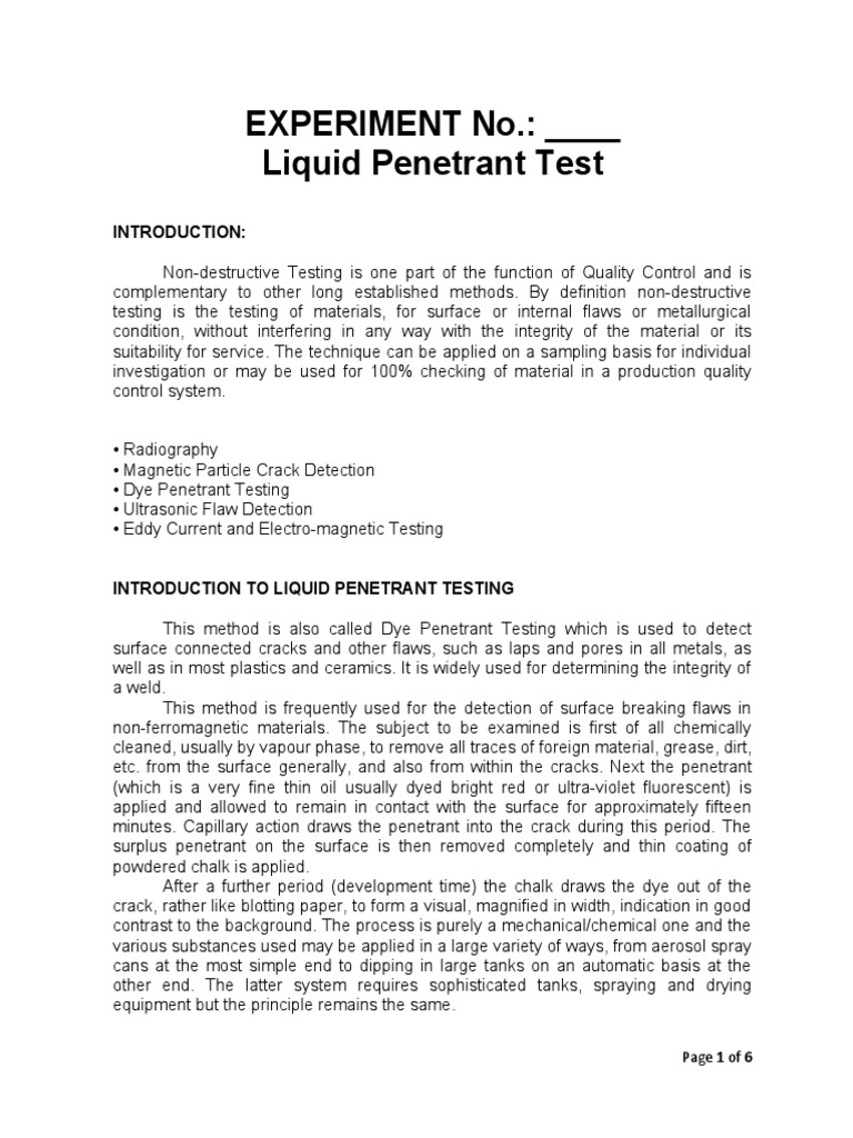 Liquid Penetrant Testing Overview | PDF | Nondestructive Testing ...