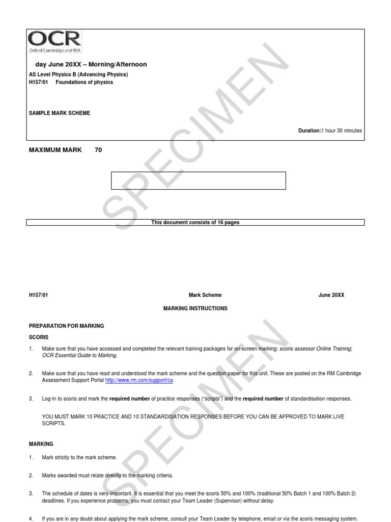 Specimen MS - Paper 1 OCR Physics (B) As-Level | PDF | Uncertainty ...