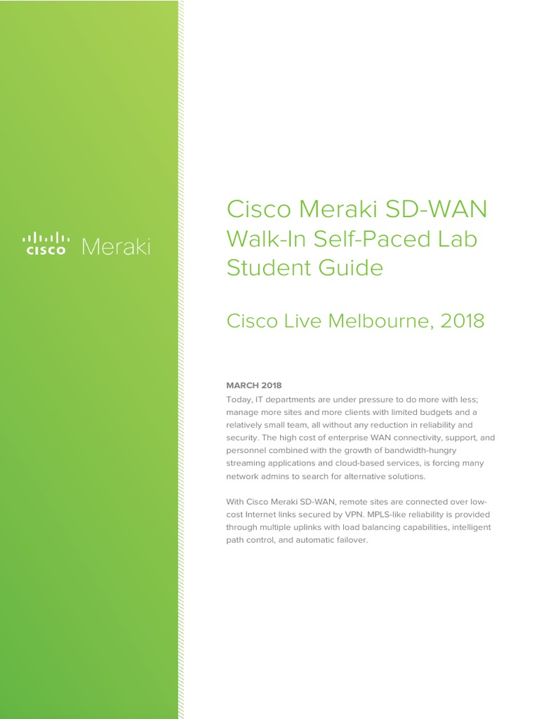 Cisco Meraki SD-WAN Lab Guide | PDF | Virtual Private Network | Computer Network