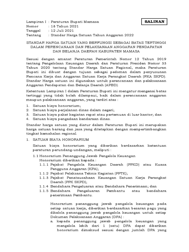 Perbup No. 18 Tahun 2021 Lampiran | PDF
